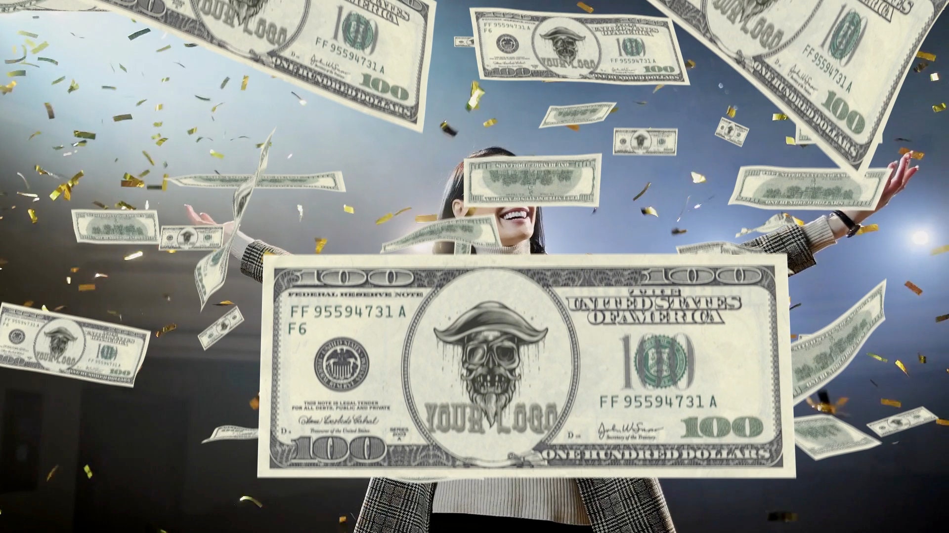 Falling Dollars Overlay - Bills Mockup With Your Logo With Vintage Look ...