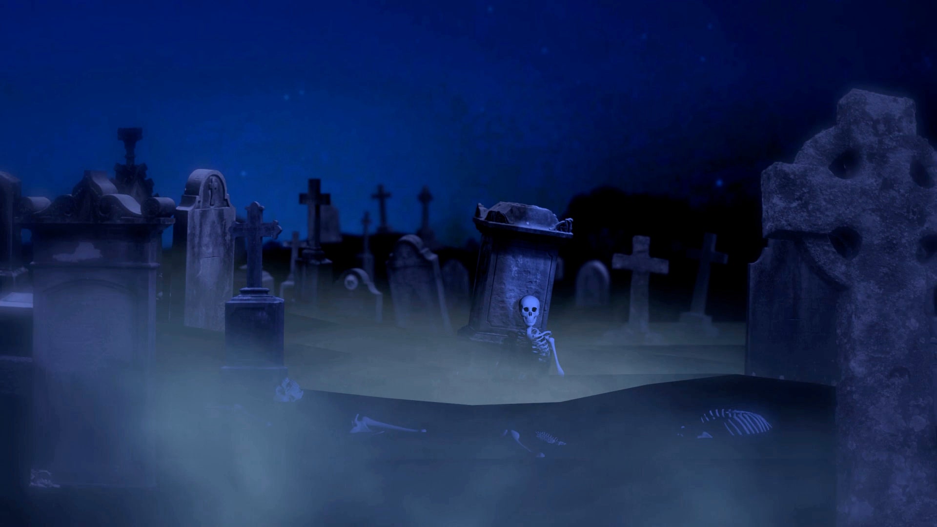 Mystical Cemetery Grave Logo Animation Forming in Ghostly Manner in the ...