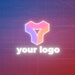 Technology Gradient Logo With Glitch Effect Tech Grid as a Background ...