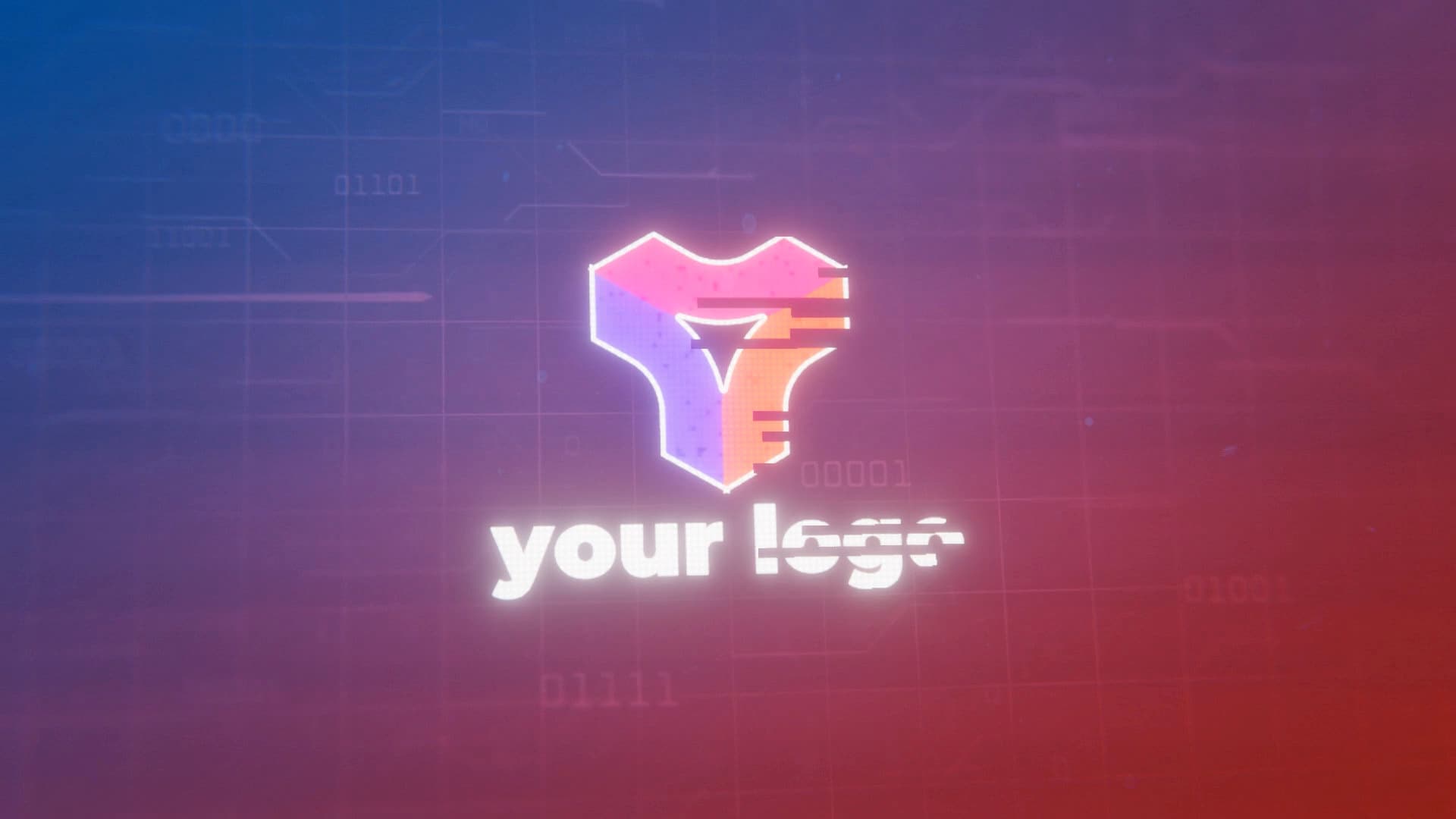 Technology Gradient Logo With Glitch Effect Tech Grid as a Background ...