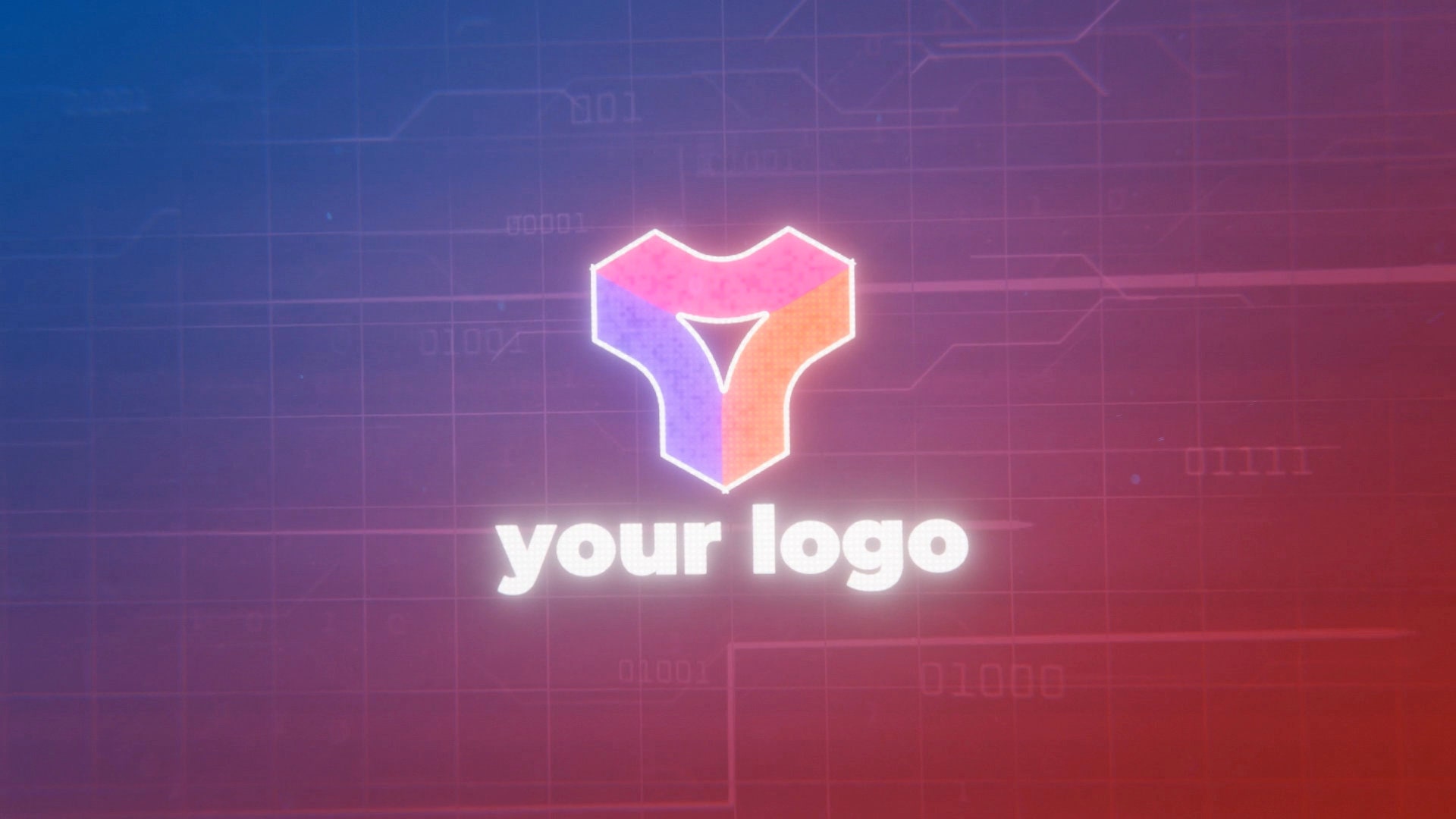 Technology Gradient Logo With Glitch Effect Tech Grid as a Background ...
