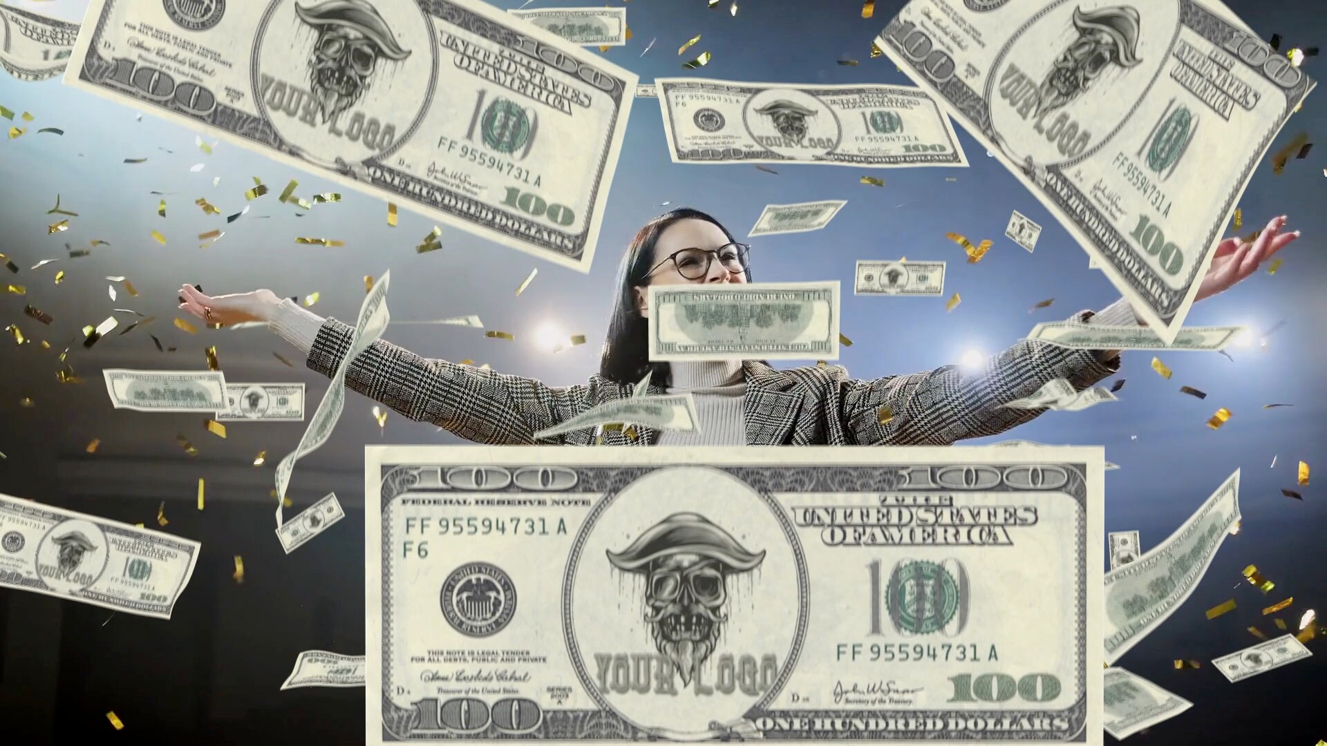 Falling Dollars Overlay Bills Mockup With Your Logo With Vintage Look ...