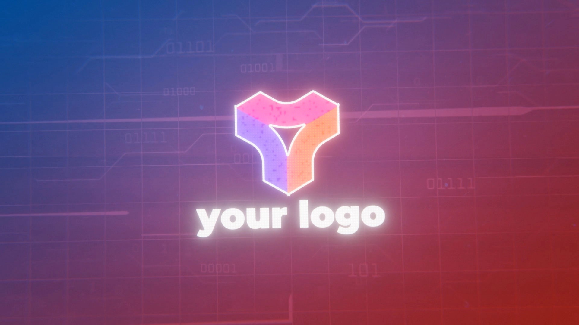 Technology Gradient Logo With Glitch Effect - Tech Grid as a Background ...