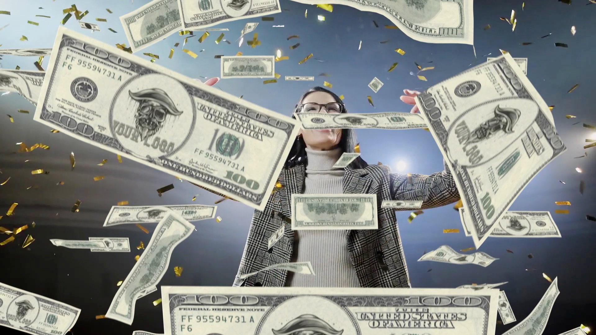 Falling Dollars Overlay - Bills Mockup With Your Logo With Vintage Look ...