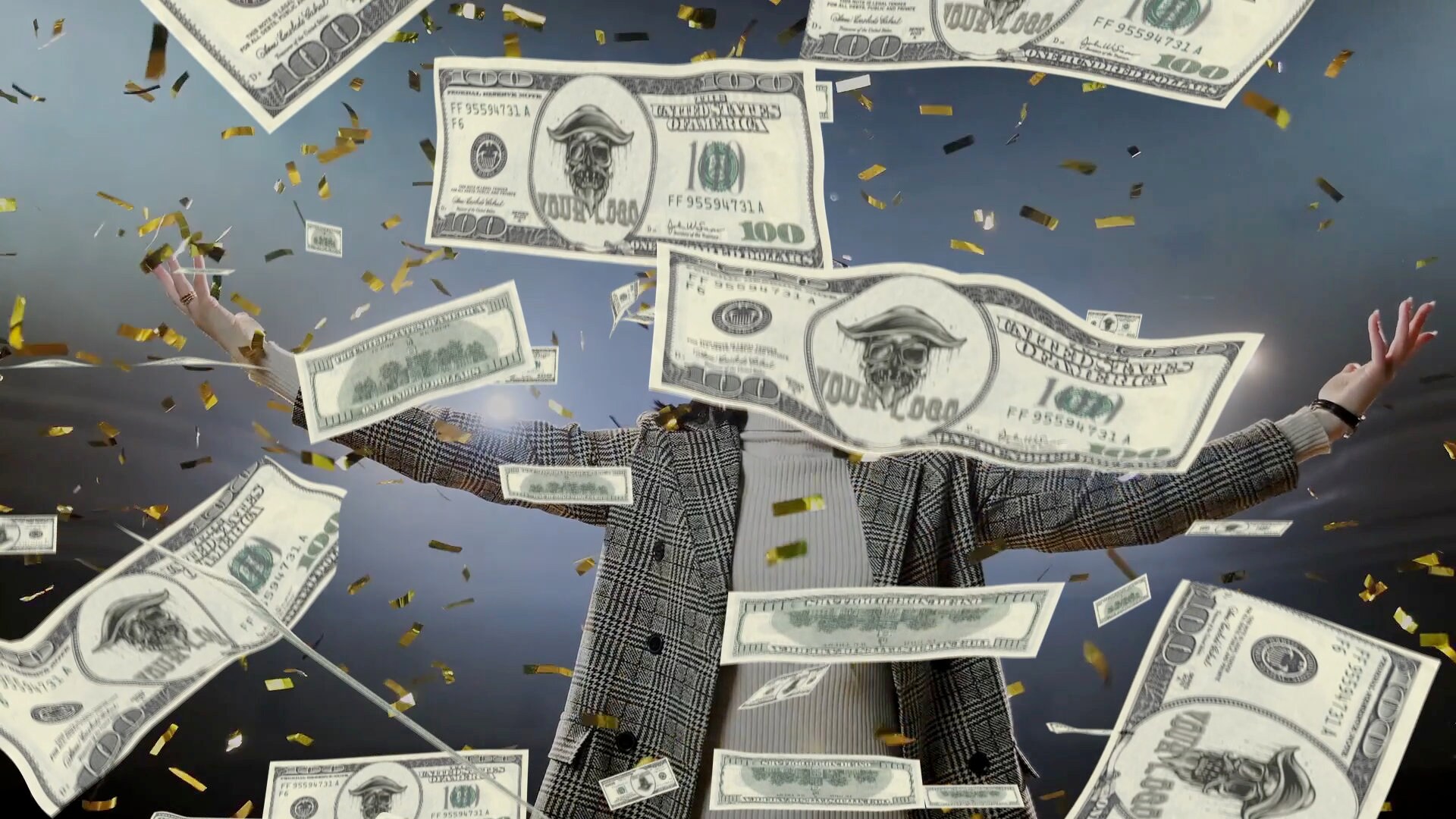 Falling Dollars Overlay - Bills Mockup With Your Logo With Vintage Look ...