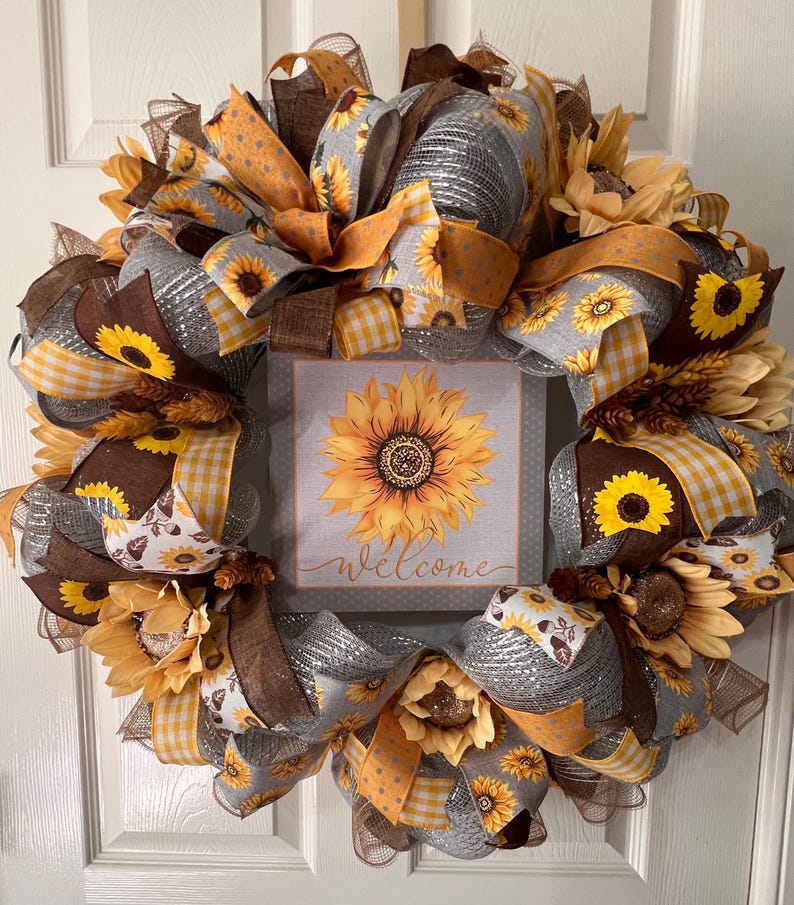 Welcome Sunflower Front Door Farmhouse Wreath, Home Decor, Any Occasion ...