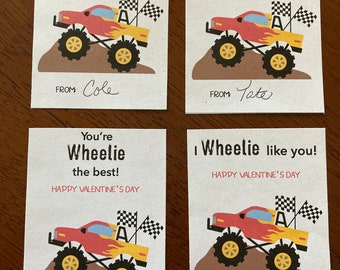 Printable Monster Truck Valentines Day Cards School Kids - Etsy