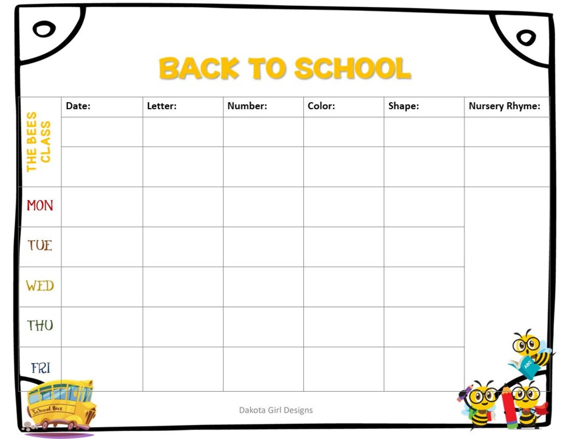 BLANK - Preschool Themed Weekly Lesson Plan Template - Etsy