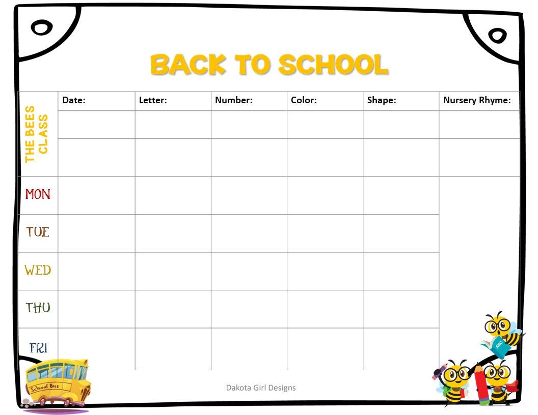 BLANK - Preschool Themed Weekly Lesson Plan Template - Etsy