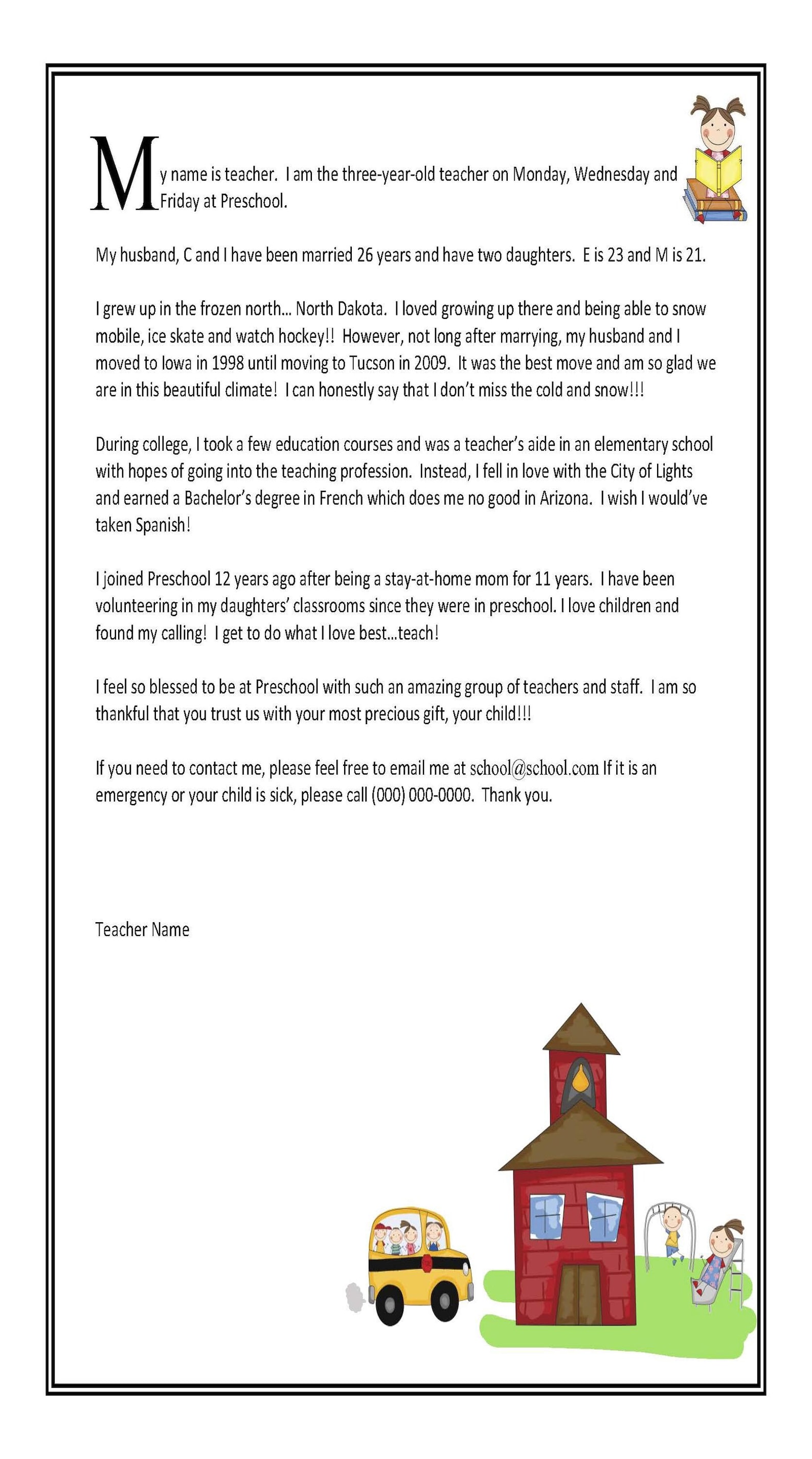 Editable - Bio Letter to Preschool Parents - Etsy