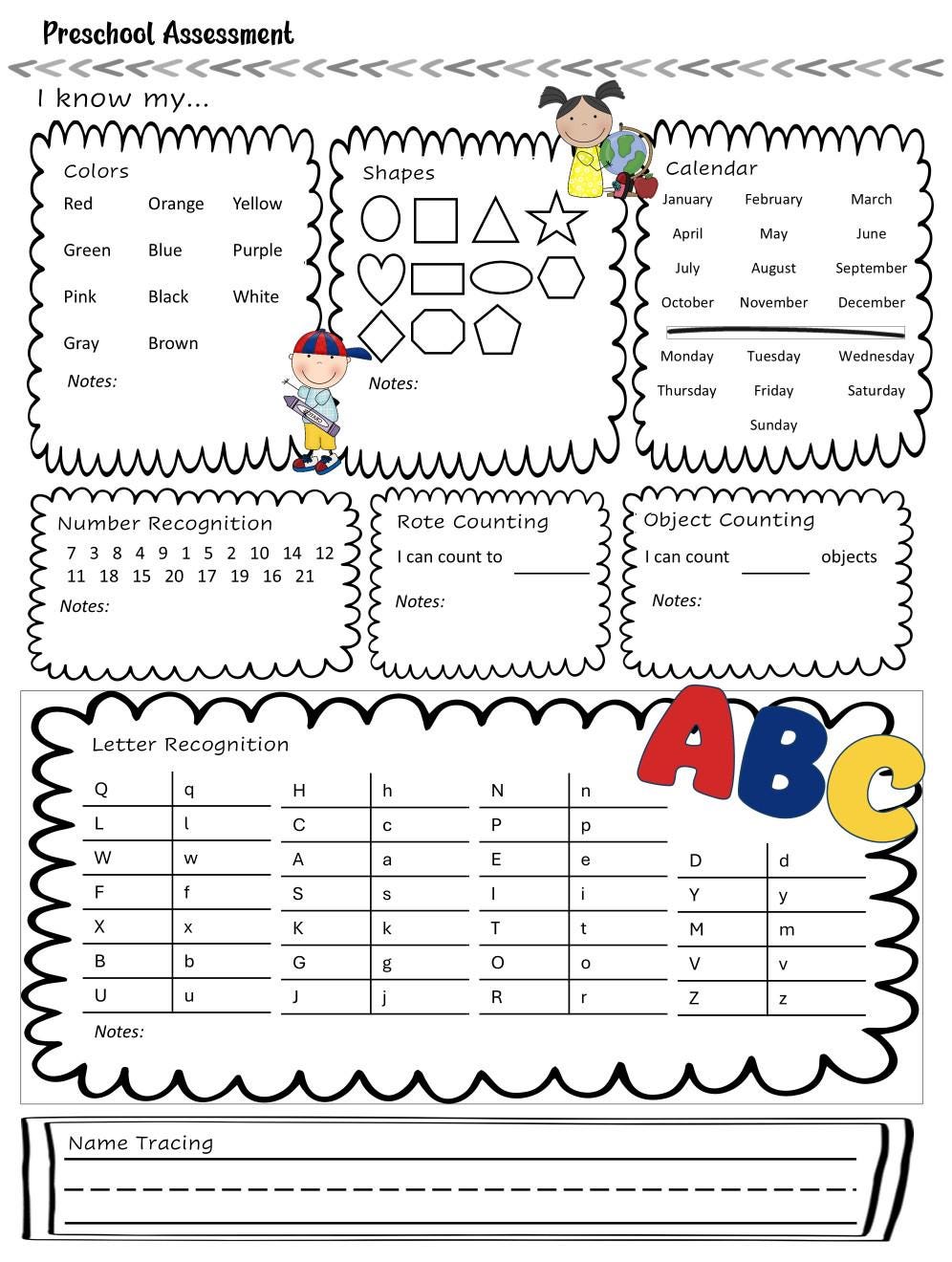 Preschool Assessment - Etsy