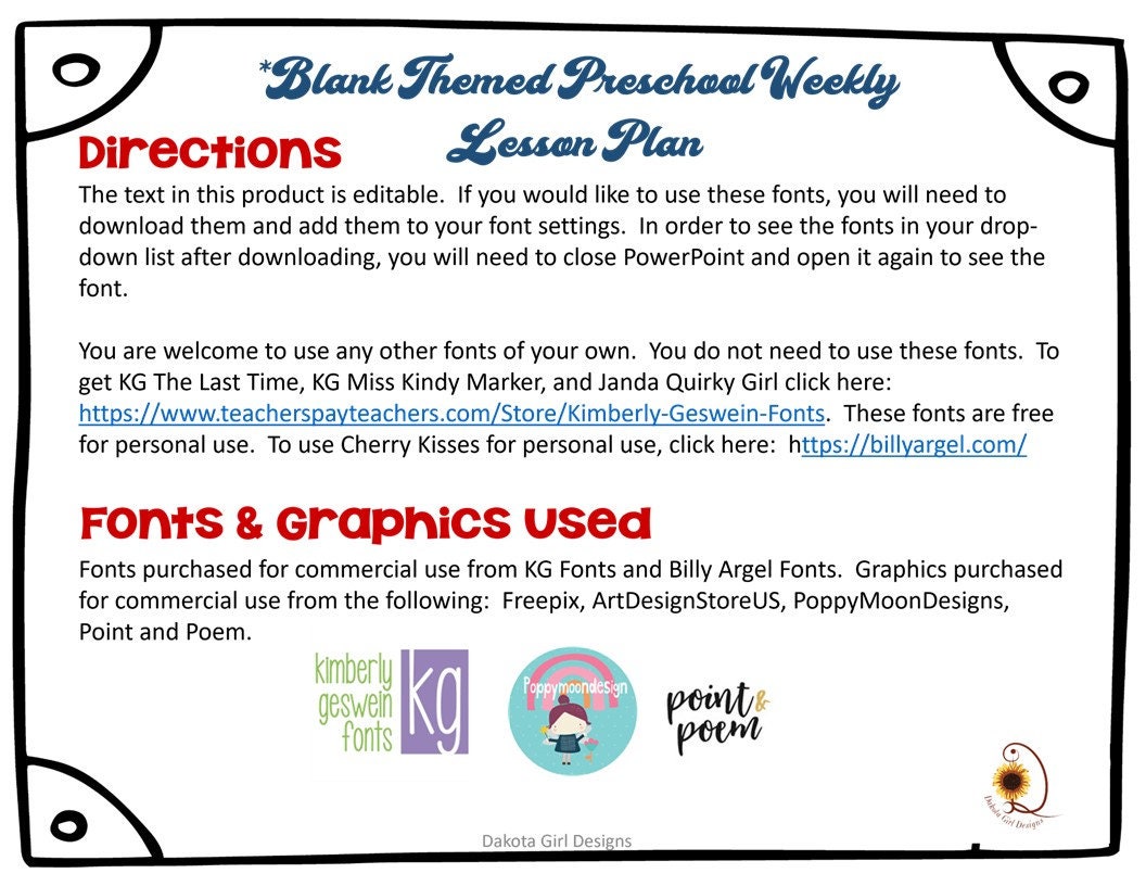 BLANK - Preschool Themed Weekly Lesson Plan Template - Etsy