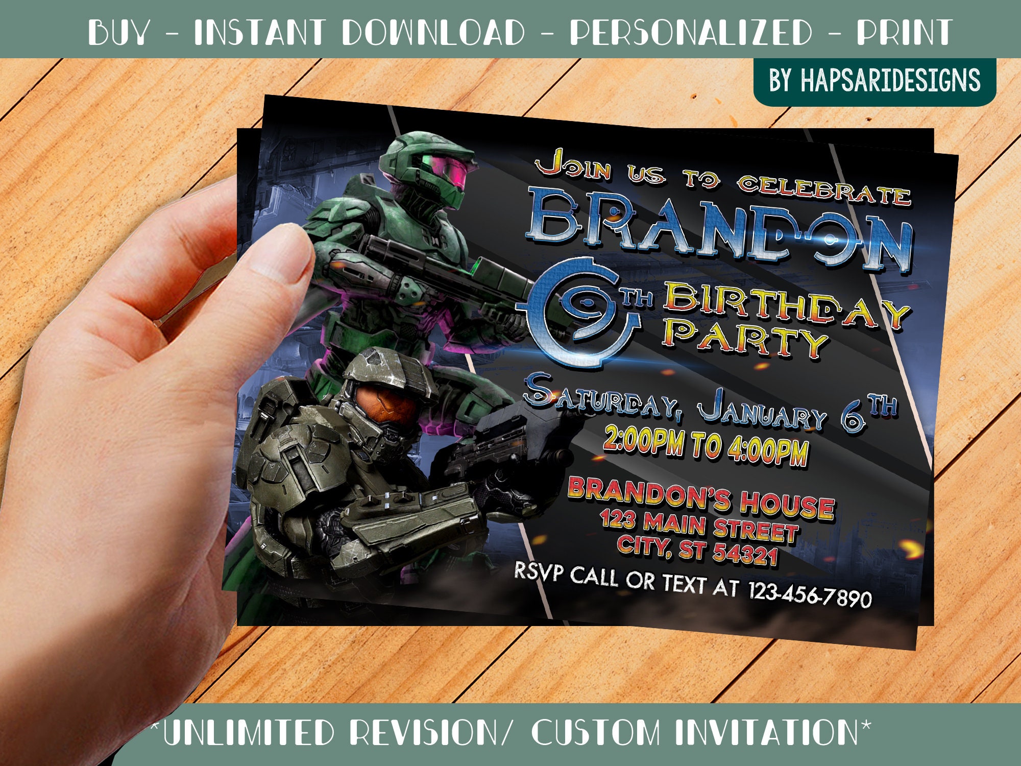 Halo Birthday Party Invitation With Photo - for Kids - Halo Spartan ...