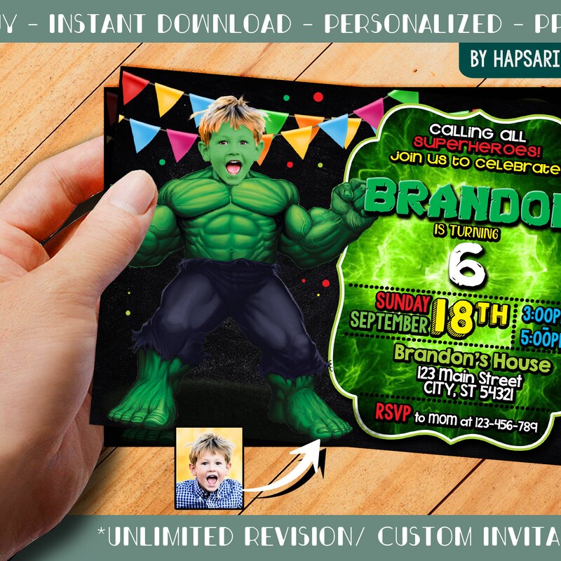 Hulk Invitations - Etsy