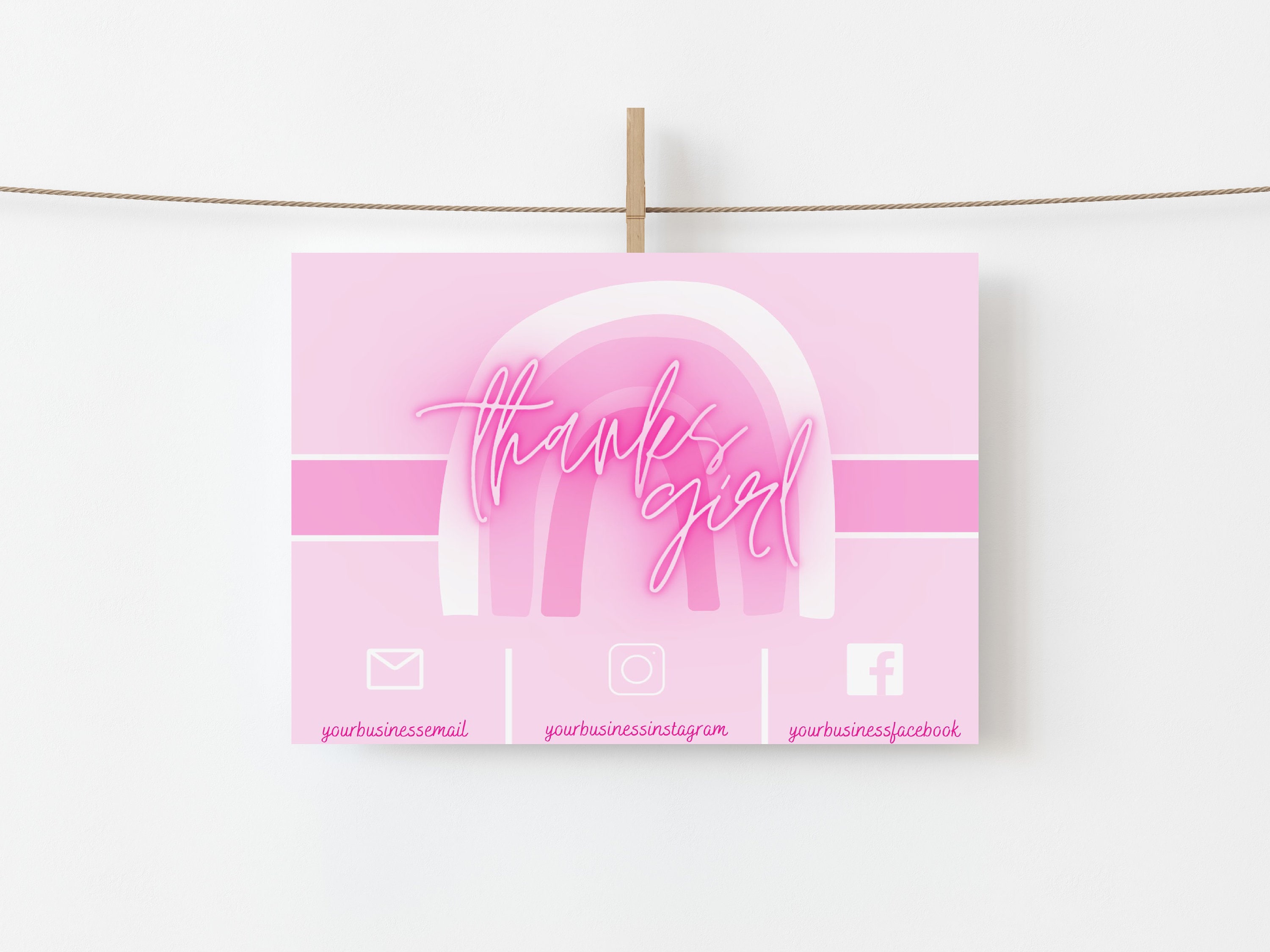 Thanks, Girl Thank You Card Template Editable Thank You Card Small ...