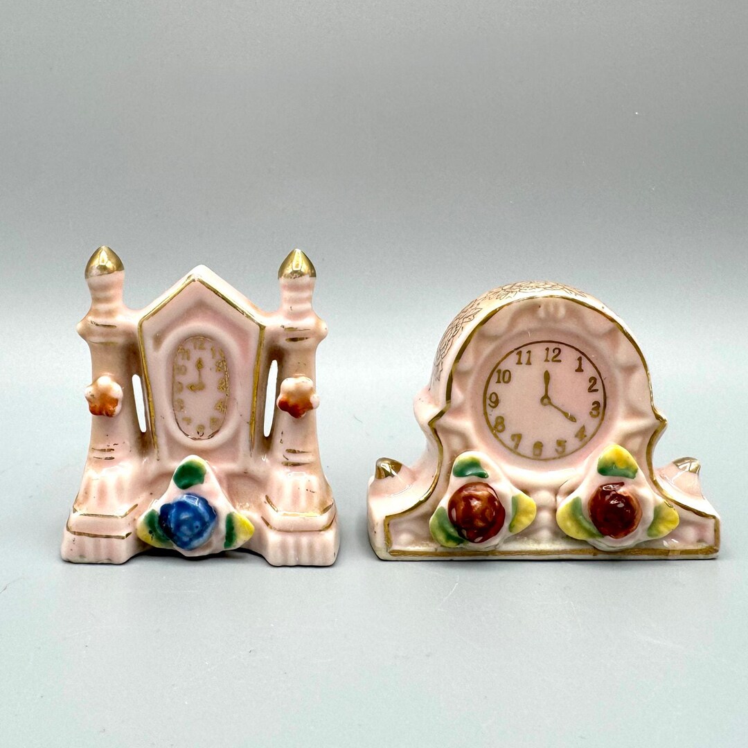 Set Miniature Mantle Clock Occupied Japan Porcelain Hand Painted Kato ...