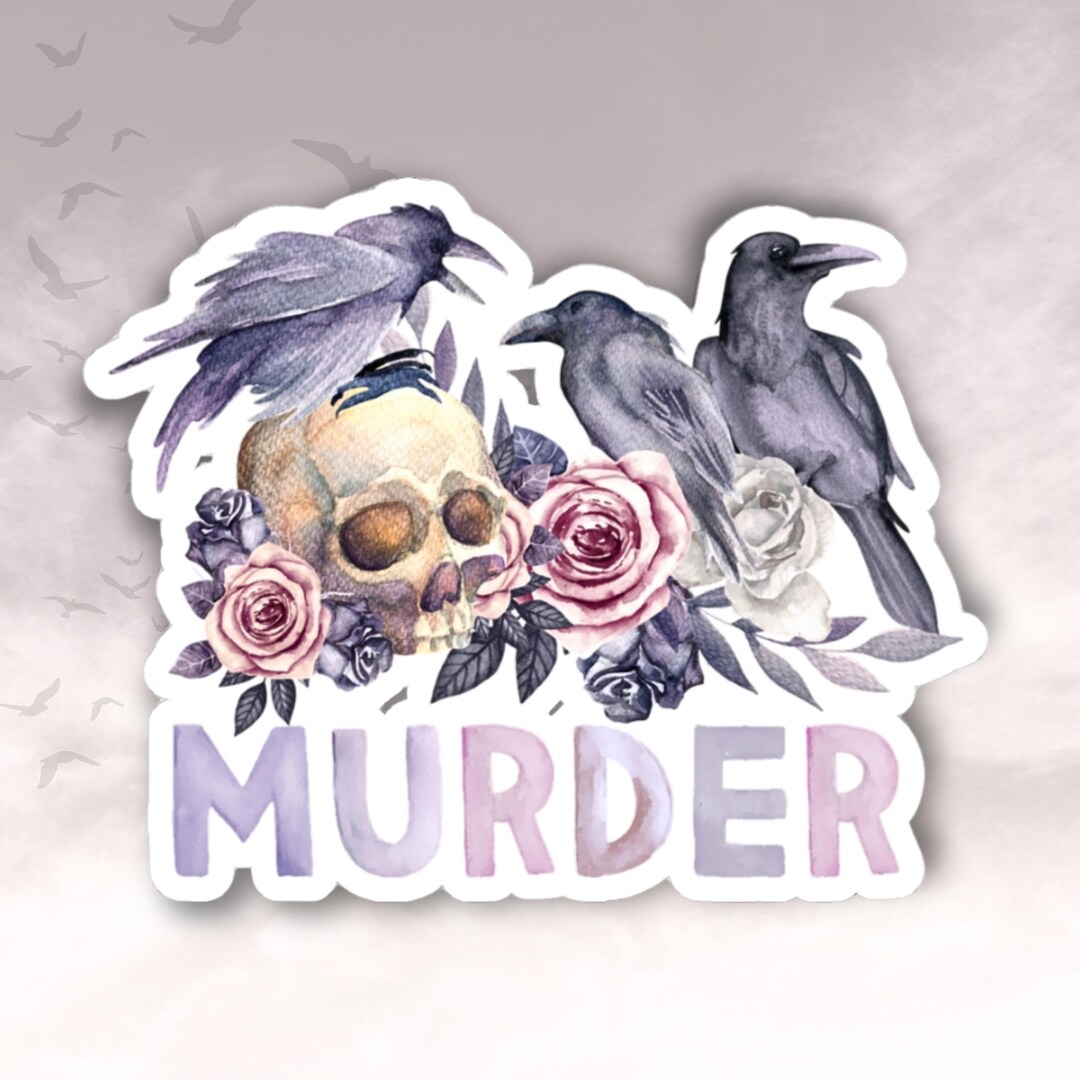 Crow Murder Sticker, Gothic Vinyl Decal for Birders, Skull & Flowers ...