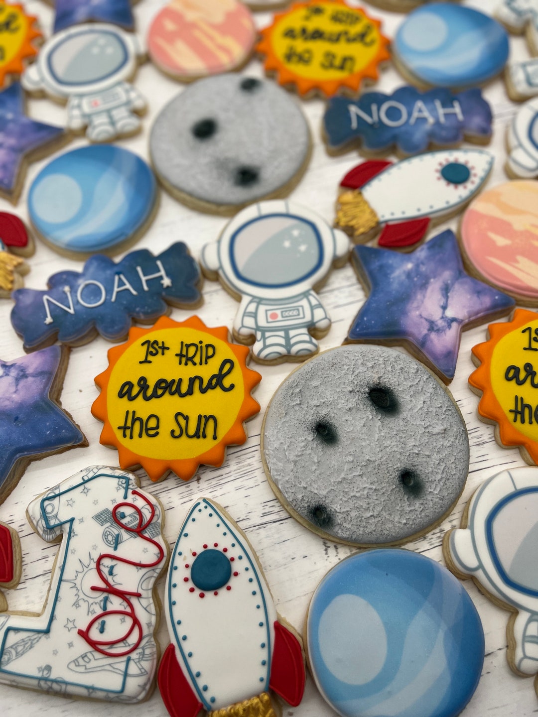 Custom Sugar Cookies Ultra Deluxe First Trip Around the Moon Sun Galaxy ...