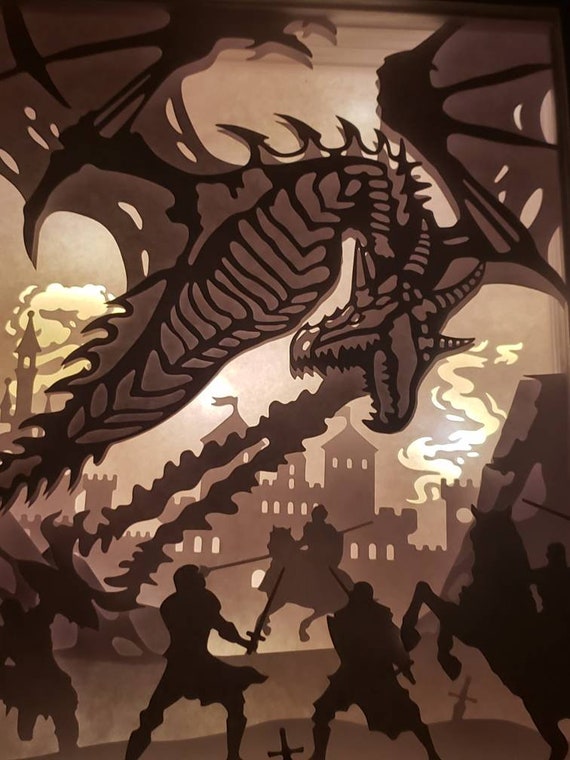 Lights included! 8x10.5 dragon shadow box (finished physical product ...
