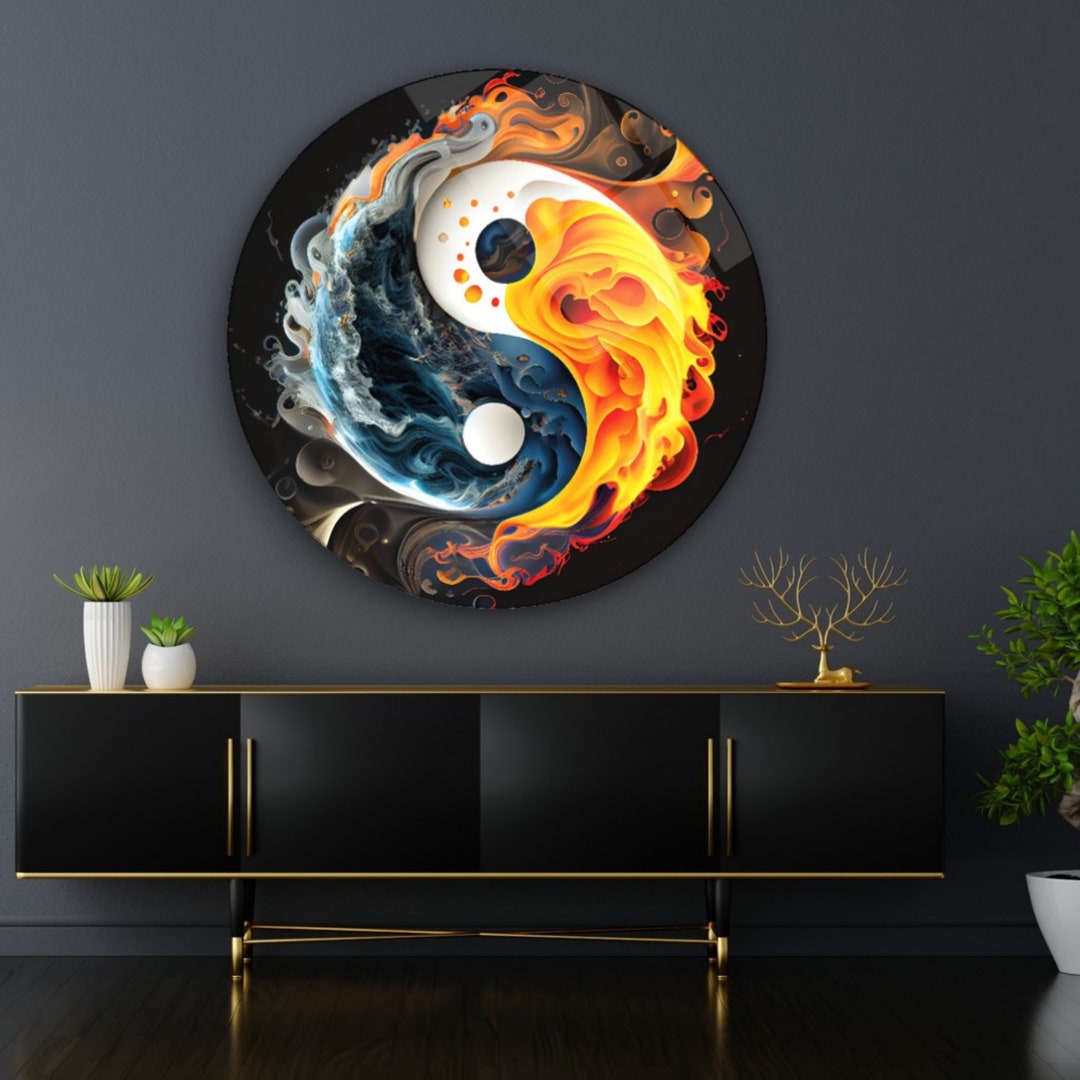 Yin Yang Round Glass Painting Wall Hanger Glass Wall - Etsy