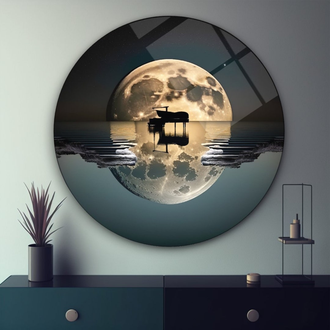 Night Landscape Round Glass Painting Wall Hanger Glass Wall - Etsy