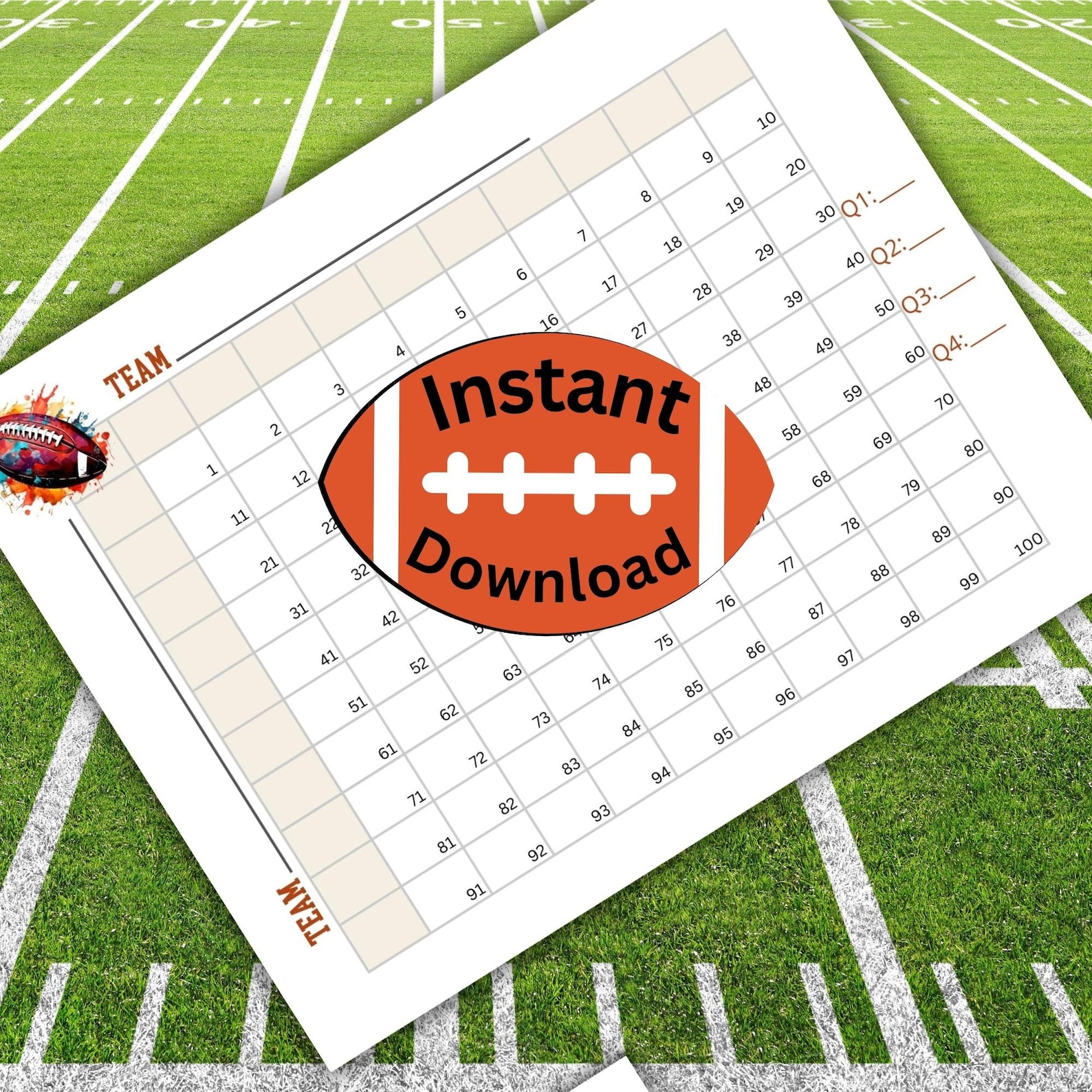 Football 100 Squares Game, Football Squares Grid Printable, Superbowl ...