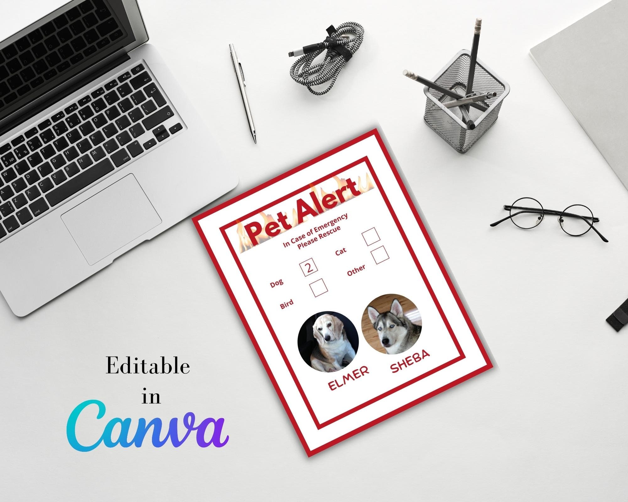 Editable Pet Alert Signage, Canva Editable Pet Window Sign, Pet Alert ...