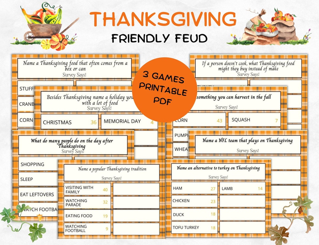 Thanksgiving Friendly Feud Game Printable Thanksgiving Trivia - Etsy