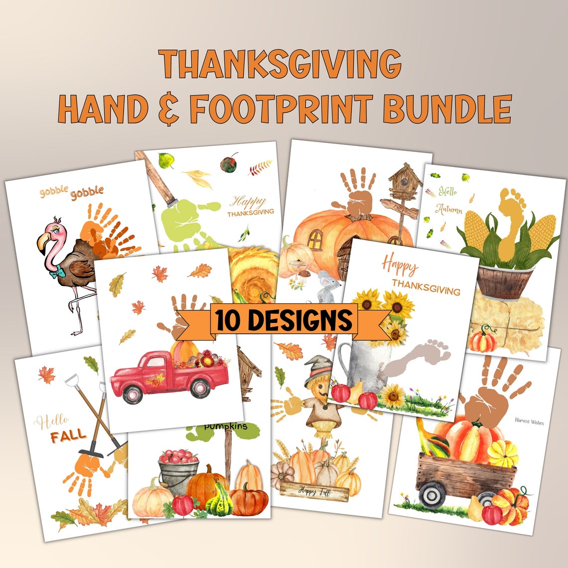 Thanksgiving Handprint & Footprint Craft Bundle, 10 Designs, DIY Fall ...