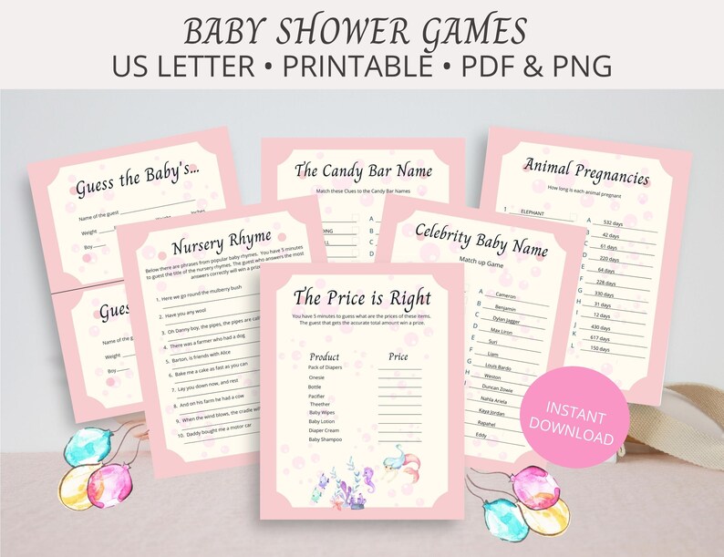 Mermaid Baby Shower Games Printable Baby Game Bundle With 20 - Etsy