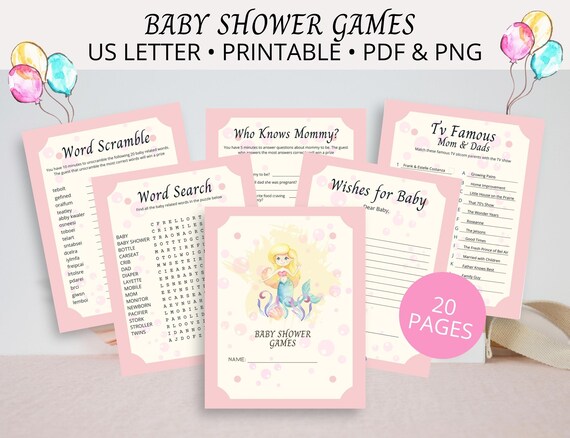 Mermaid Baby Shower Games Printable Baby Game Bundle With 20 - Etsy