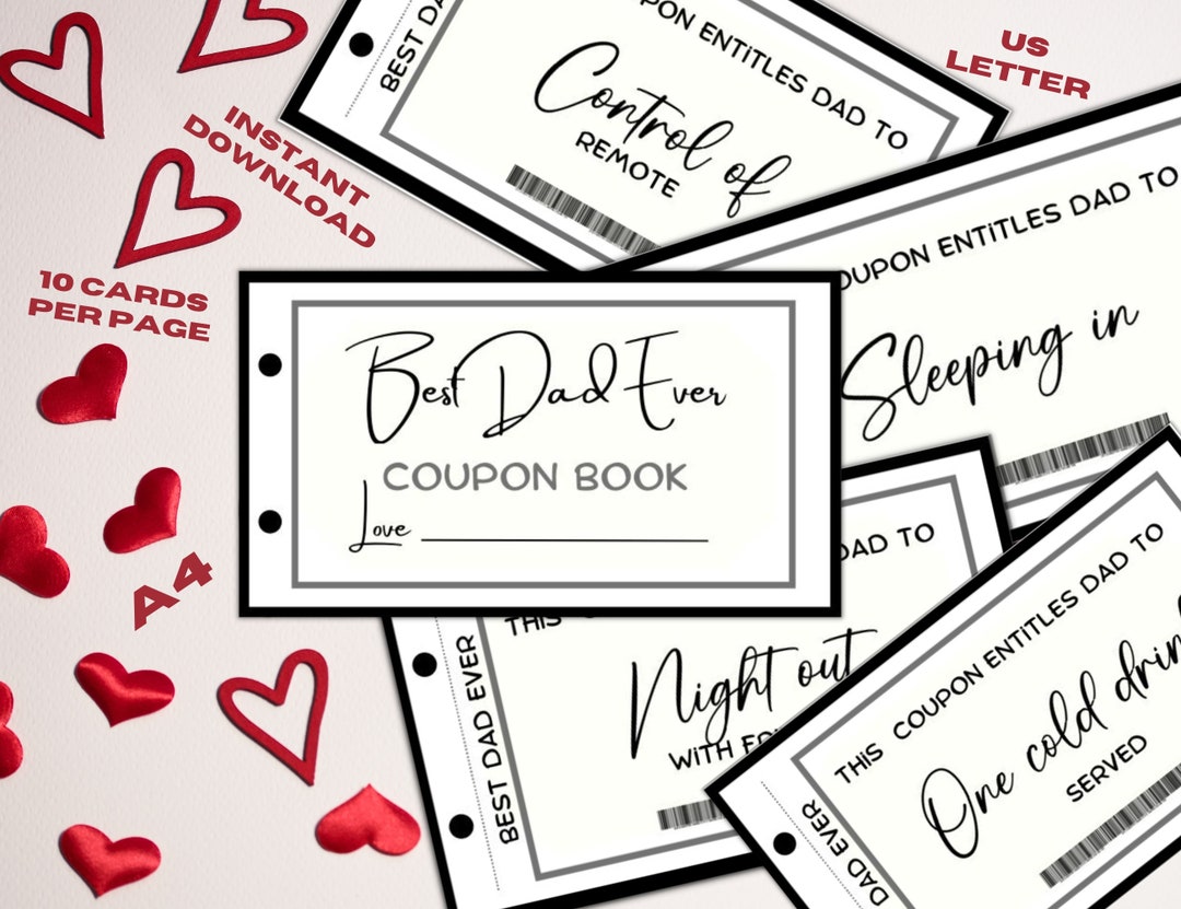 Best Dad Ever Gift, Printable Coupons for Dad, Christmas Day Surprise ...