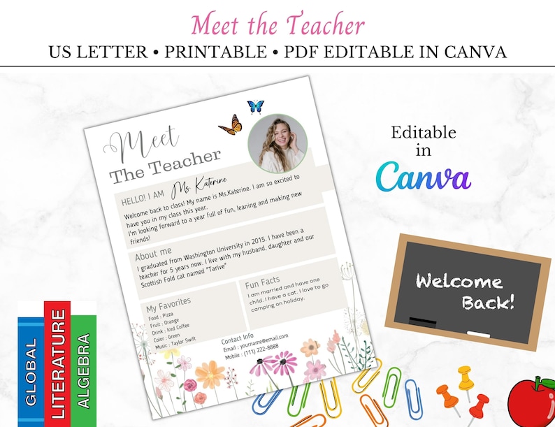 Meet the Teacher Editable Canva Template, First Day of School, Meet ...