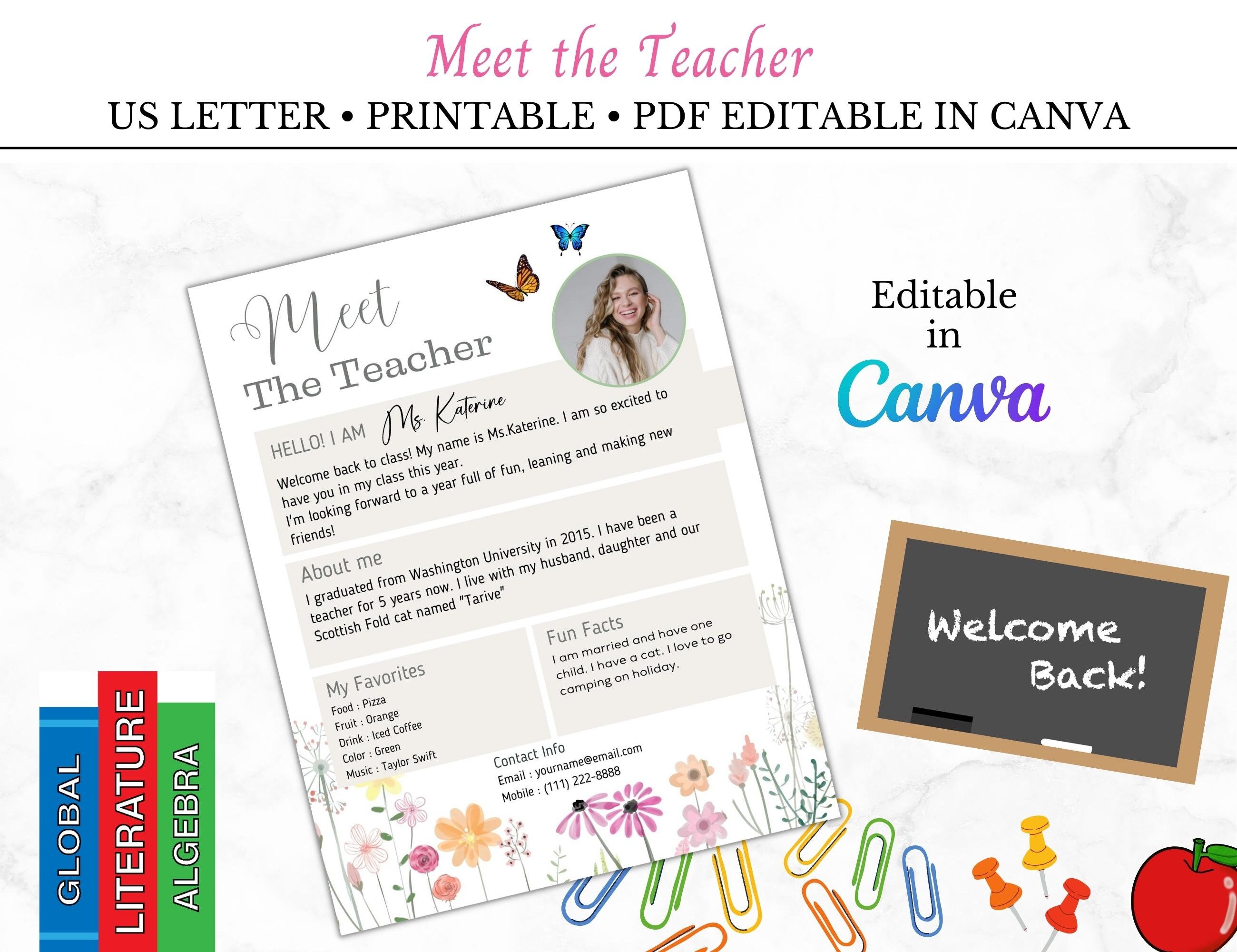 Meet the Teacher Editable Canva Template, First Day of School, Meet ...