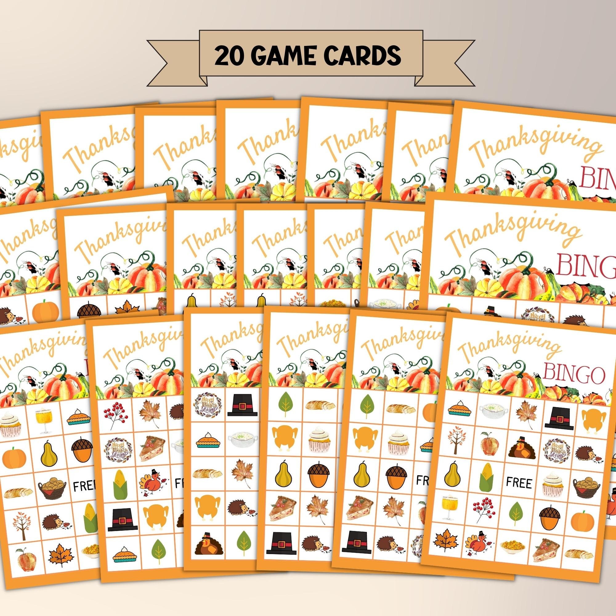 Thanksgiving Bingo Game Printable, 20 Bingo Cards, Thanksgiving Family ...