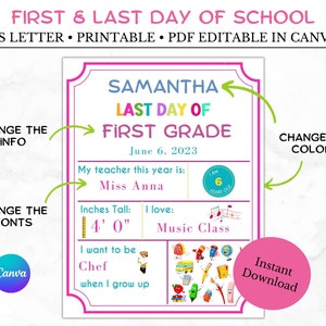 First & Last Day of School Sign Bundle Canva Editable, Preschool ...