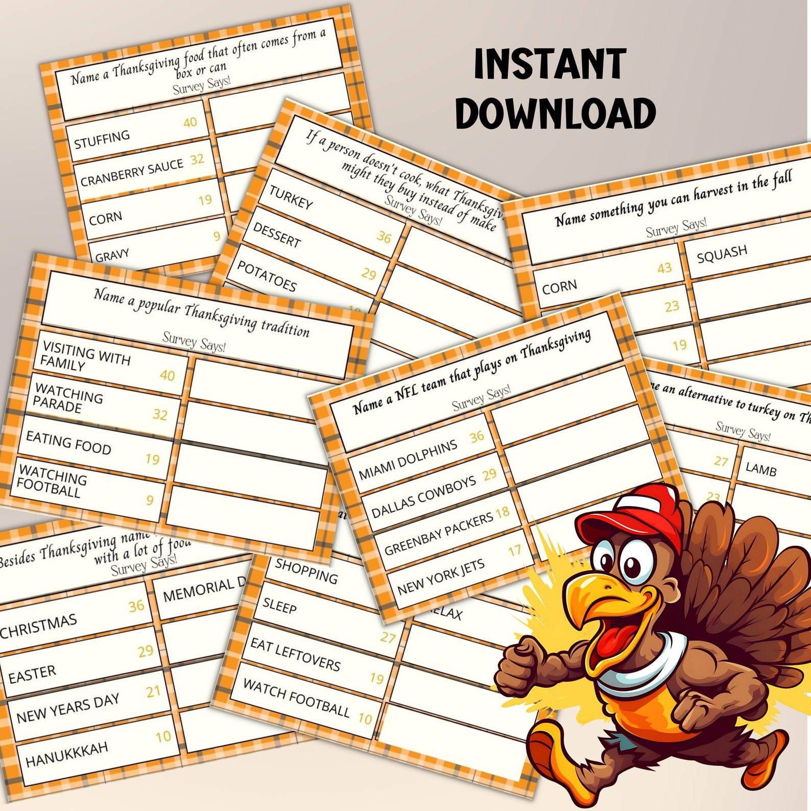 Thanksgiving Friendly Feud Game Printable, Thanksgiving Trivia ...