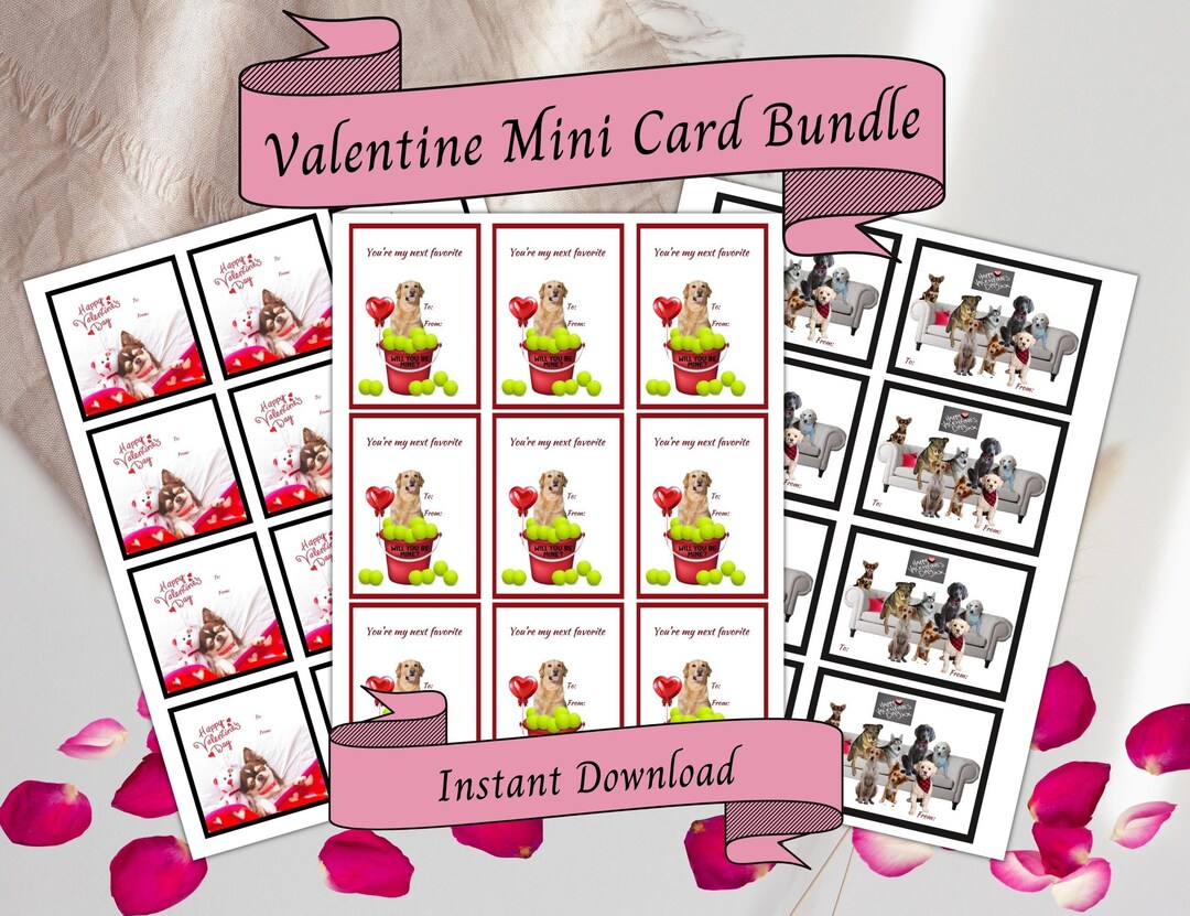Printable Bundle of Mini Valentine Day Card Featuring Adorable Dogs - Etsy