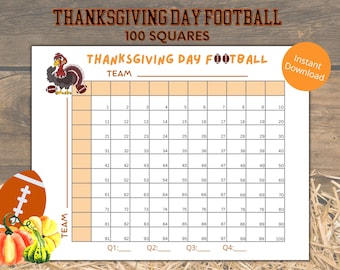Thanksgiving Football Squares Game Printable (Instant Download) - Etsy