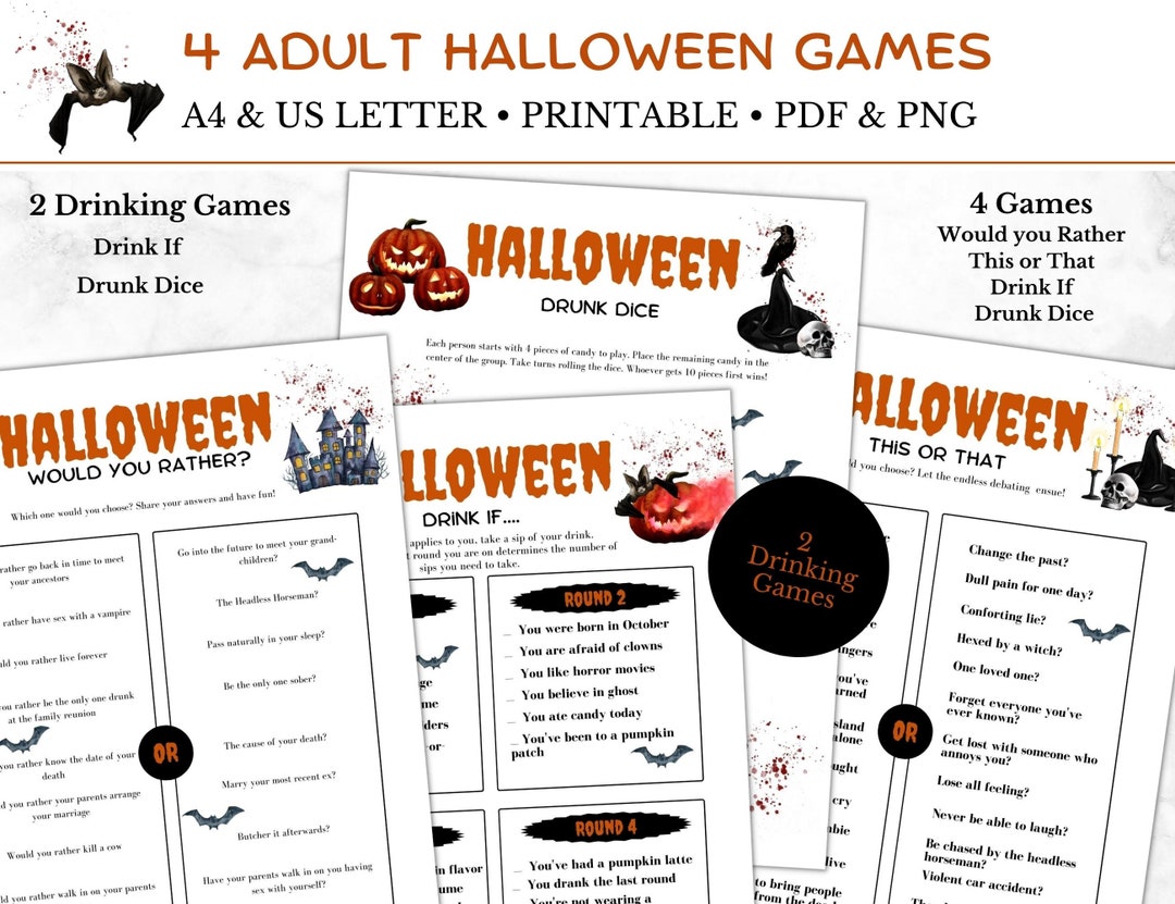 4 Adult Halloween Game Bundle Printable, Halloween Party Games for ...