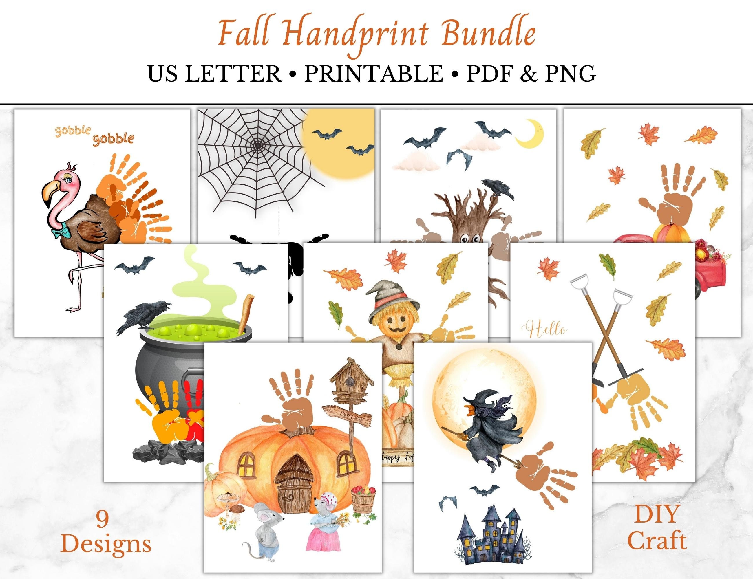 Fall Handprint Craft Bundle, Halloween & Thanksgiving Handprint Kit for ...