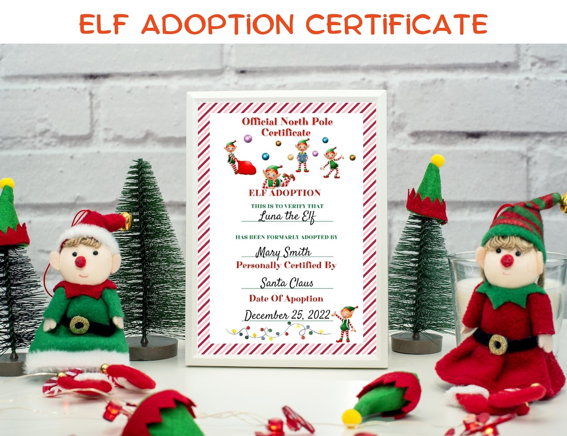 Elf Adoption Certificate, Elf Printable Adoption Certificate, Adopt an ...
