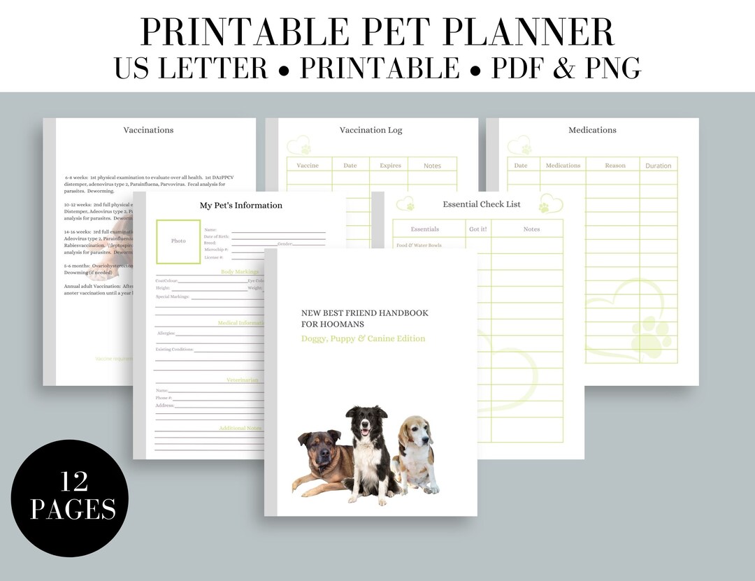 Pet Planner Kit Printable, Pet Wellness Book, Pet Care Planner, Pet ...