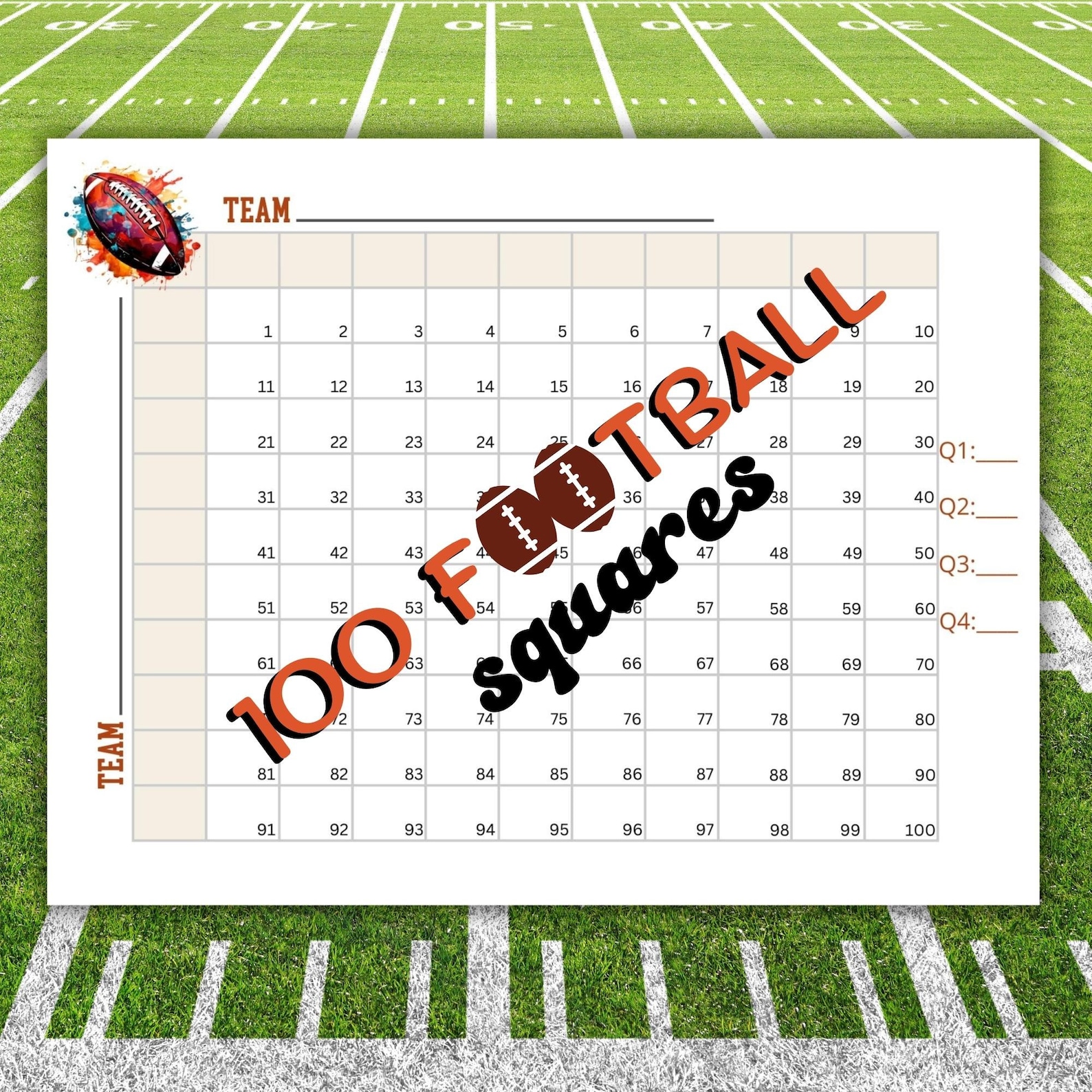 Football 100 Squares Game, Football Squares Grid Printable, Superbowl ...