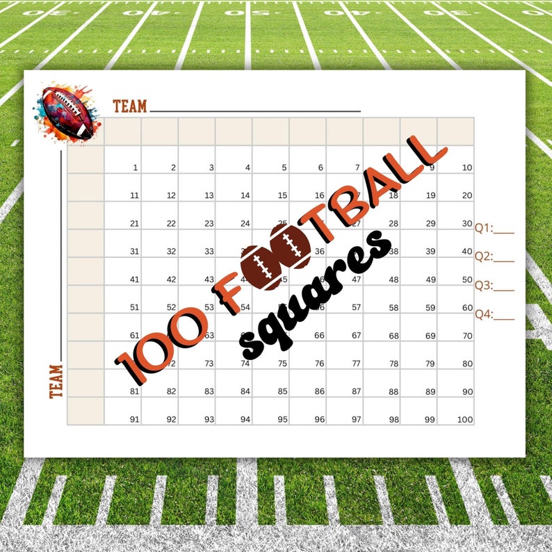 Football 100 Squares Game, Football Squares Grid Printable, Superbowl ...