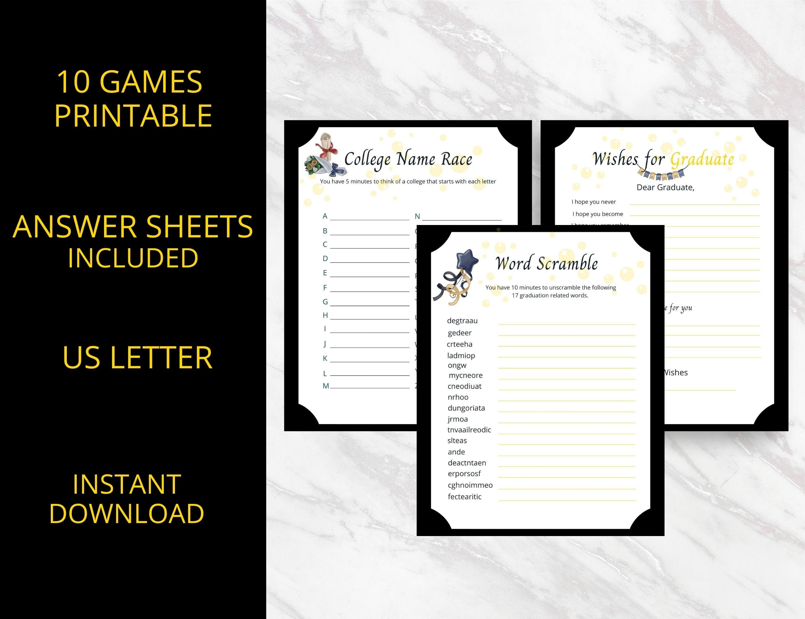 Graduation Games Printable Bundle, 2022 Grad Printable Includes 10 ...