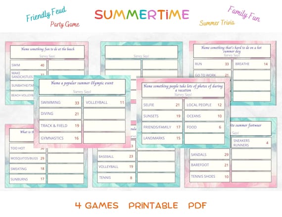 Summer Friendly Feud Game Printable Family Feud Summer Themed - Etsy Canada