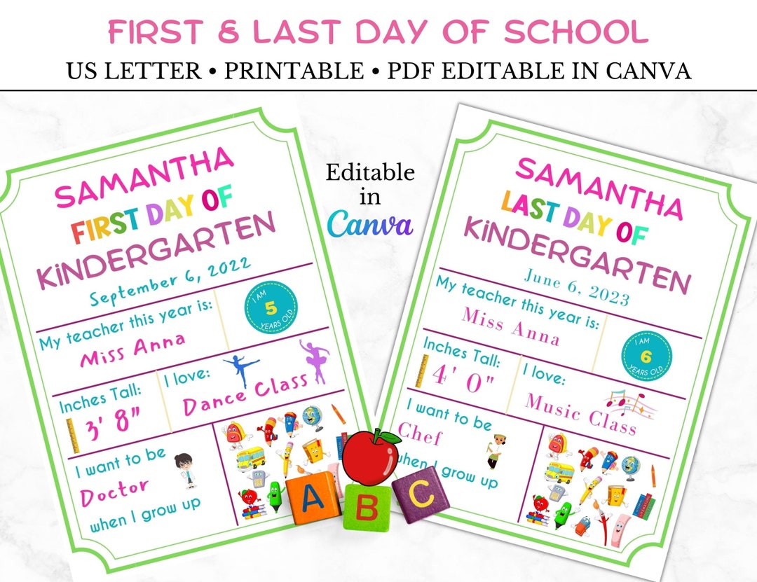 First & Last Day of School Sign Bundle Canva Editable, Preschool ...