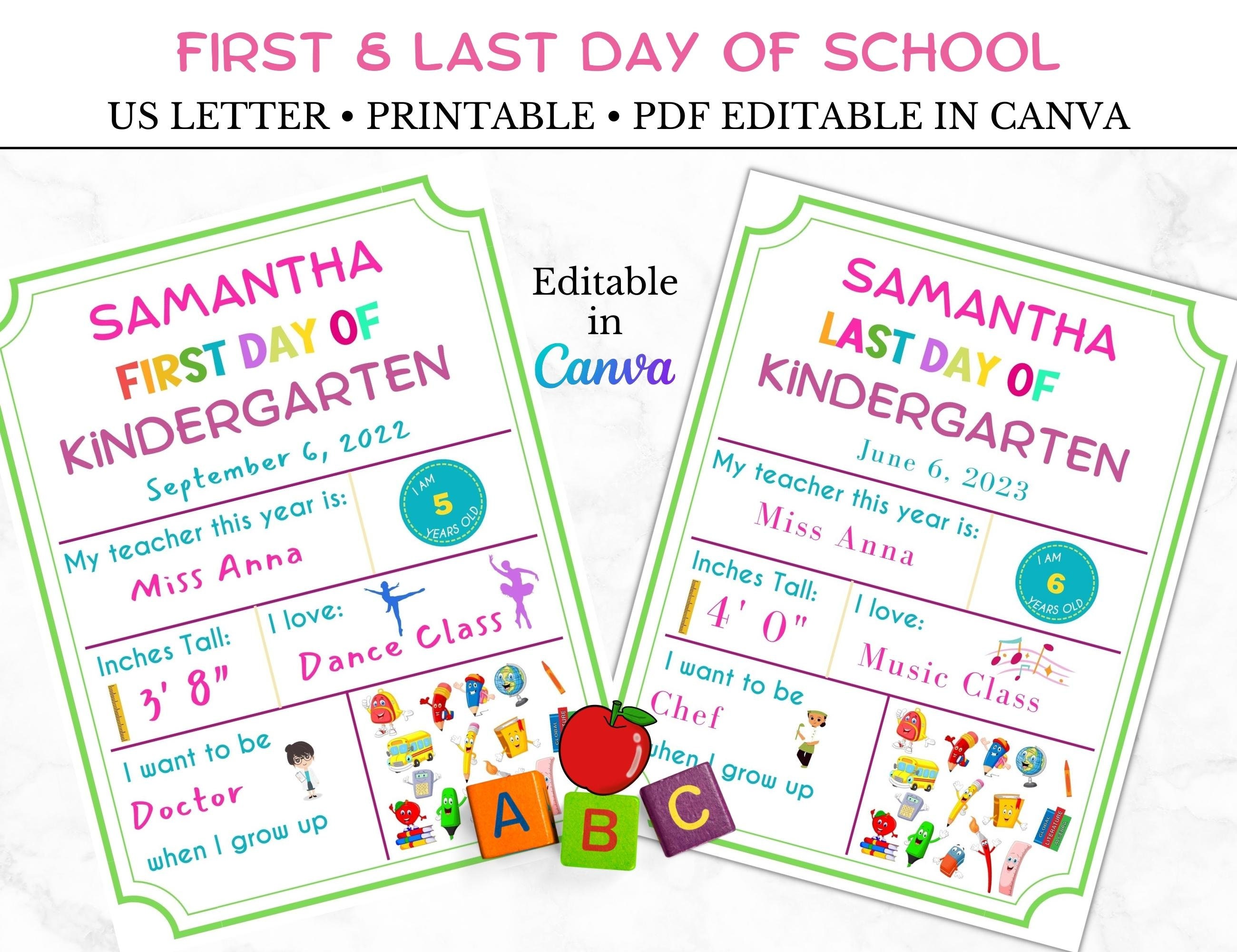 First & Last Day of School Sign Bundle Canva Editable, Preschool ...