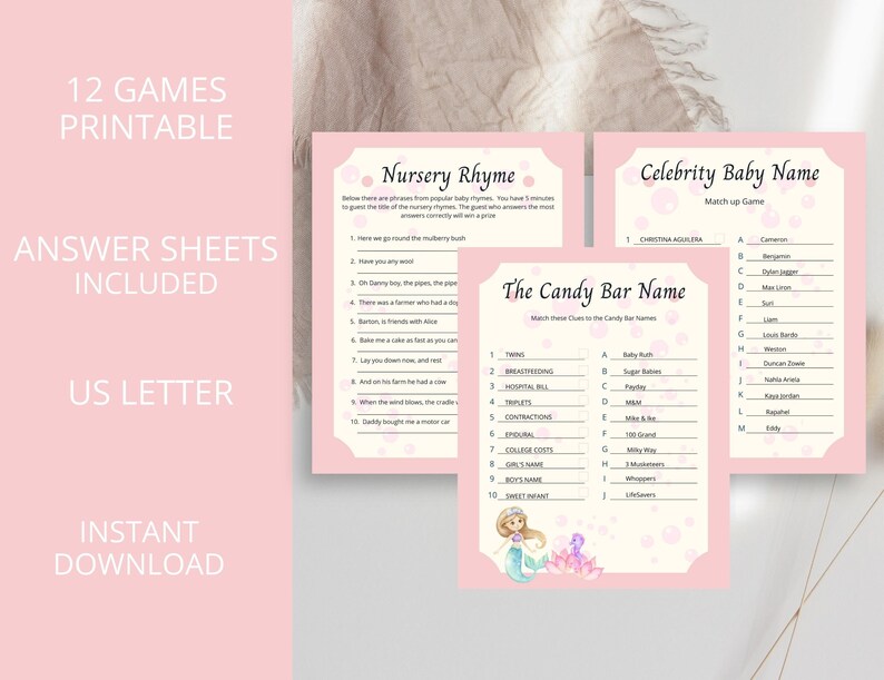 Mermaid Baby Shower Games Printable Baby Game Bundle With 20 - Etsy
